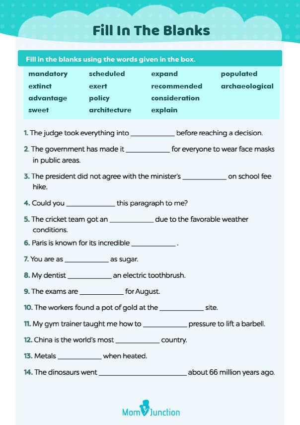 English Vocabulary Worksheets For Adults